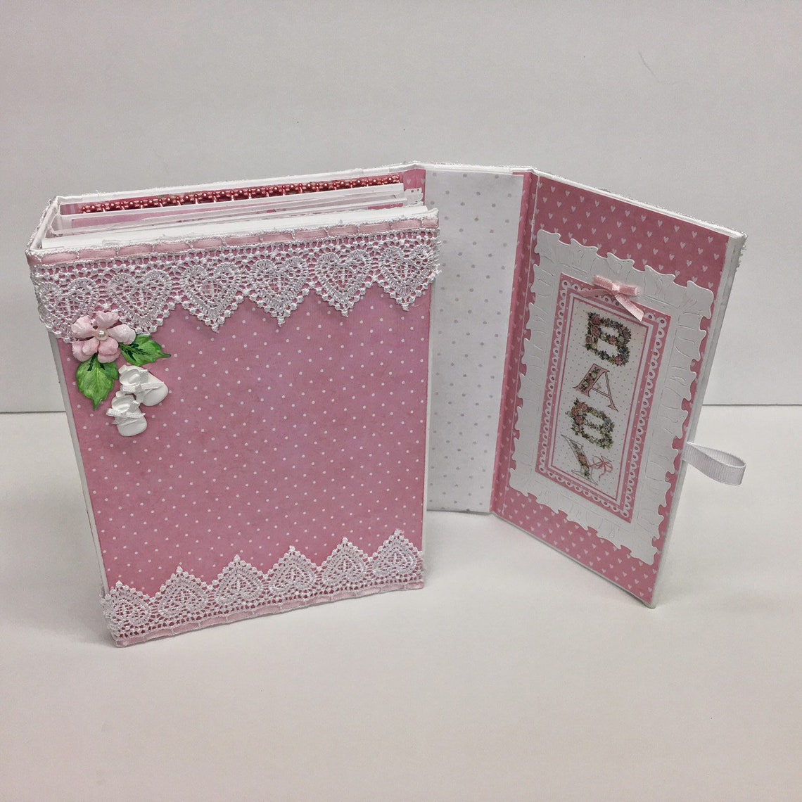 Price Reduced Handmade Baby Girl Mini-album in Pink and White With Baby ...