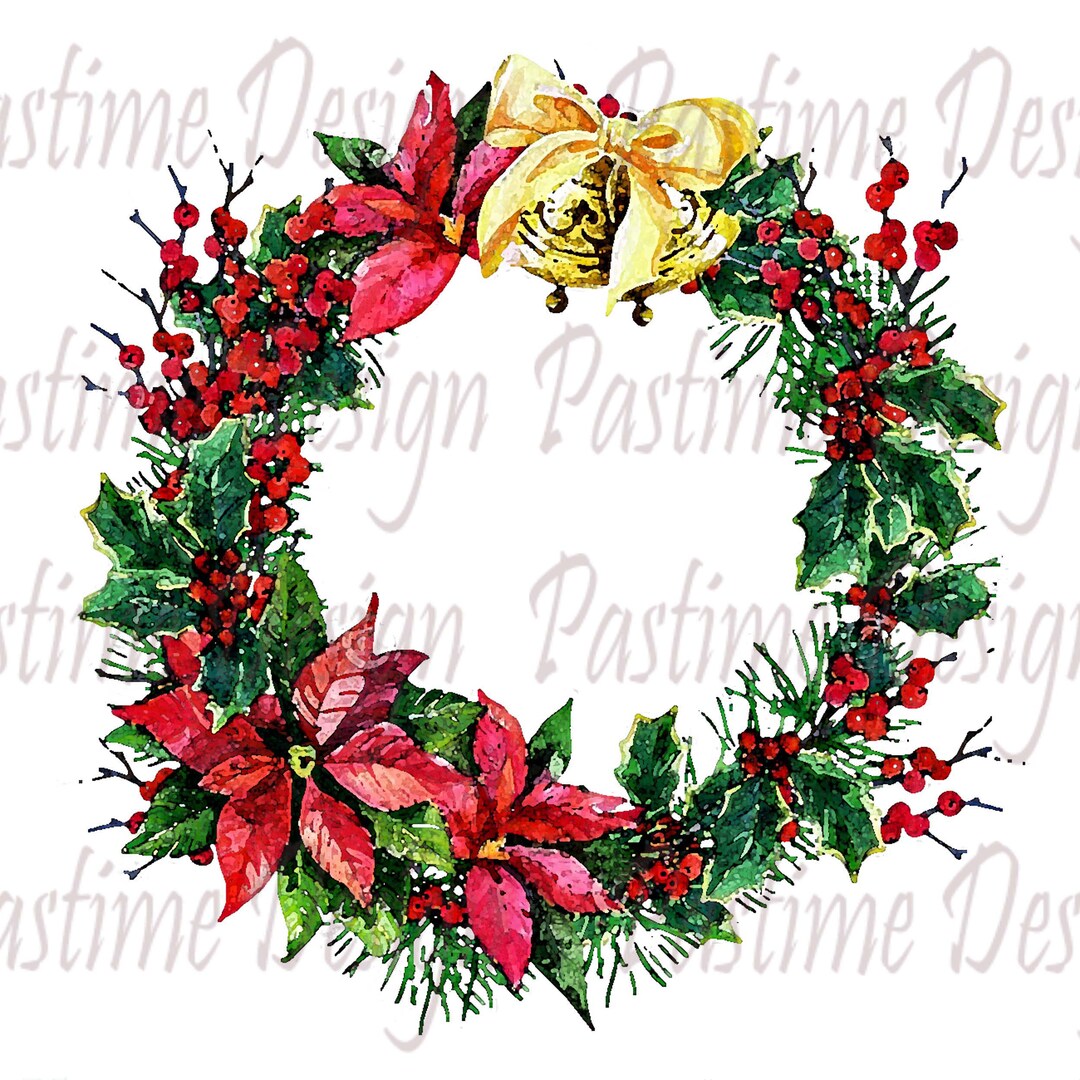Watercolor Christmas Wreath Clip Art, Christmas Wreath Png,poinsettia ...