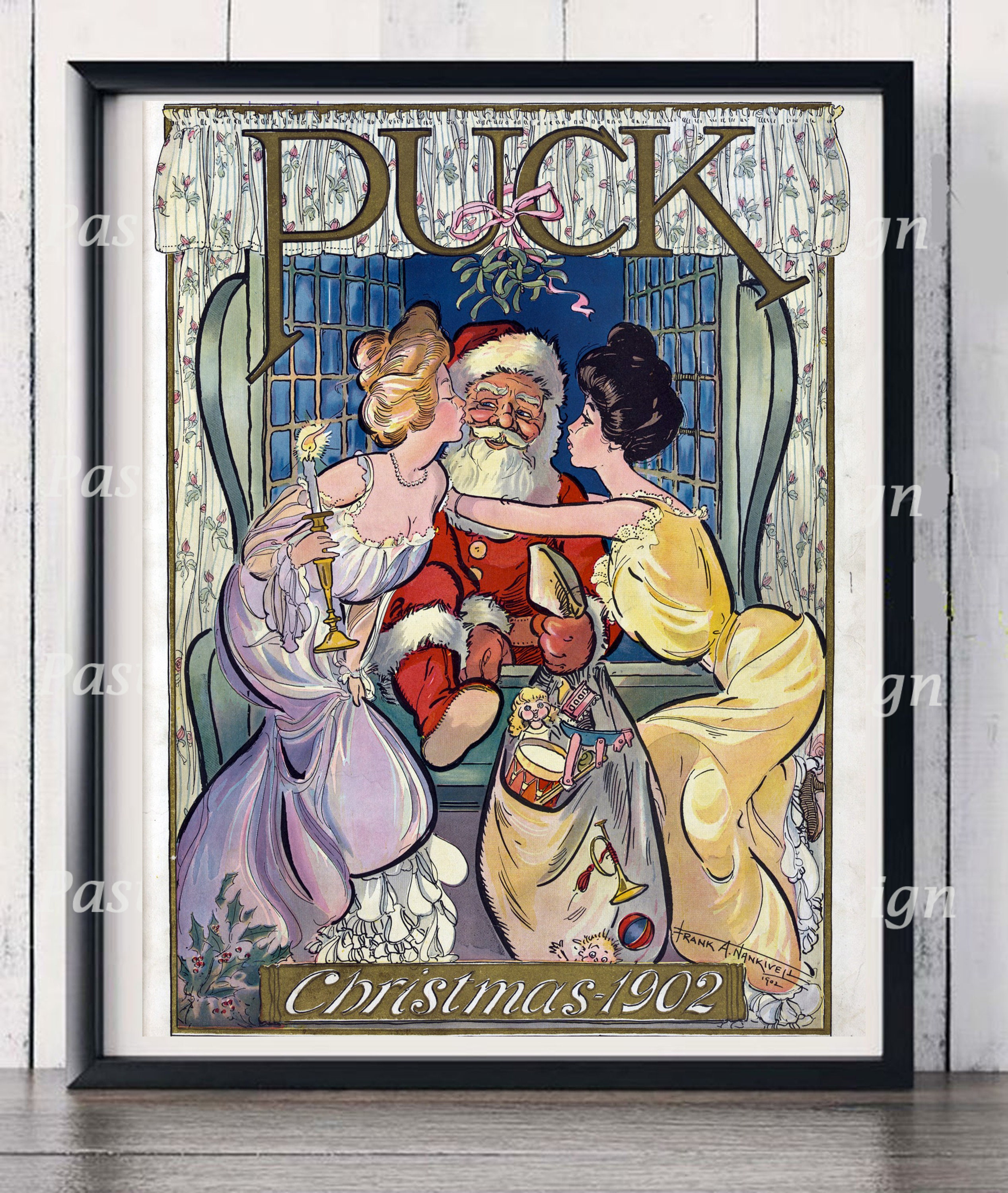 Vintage Santa Poster,vintage Magazine Christmas Puck Magazine Cover ...