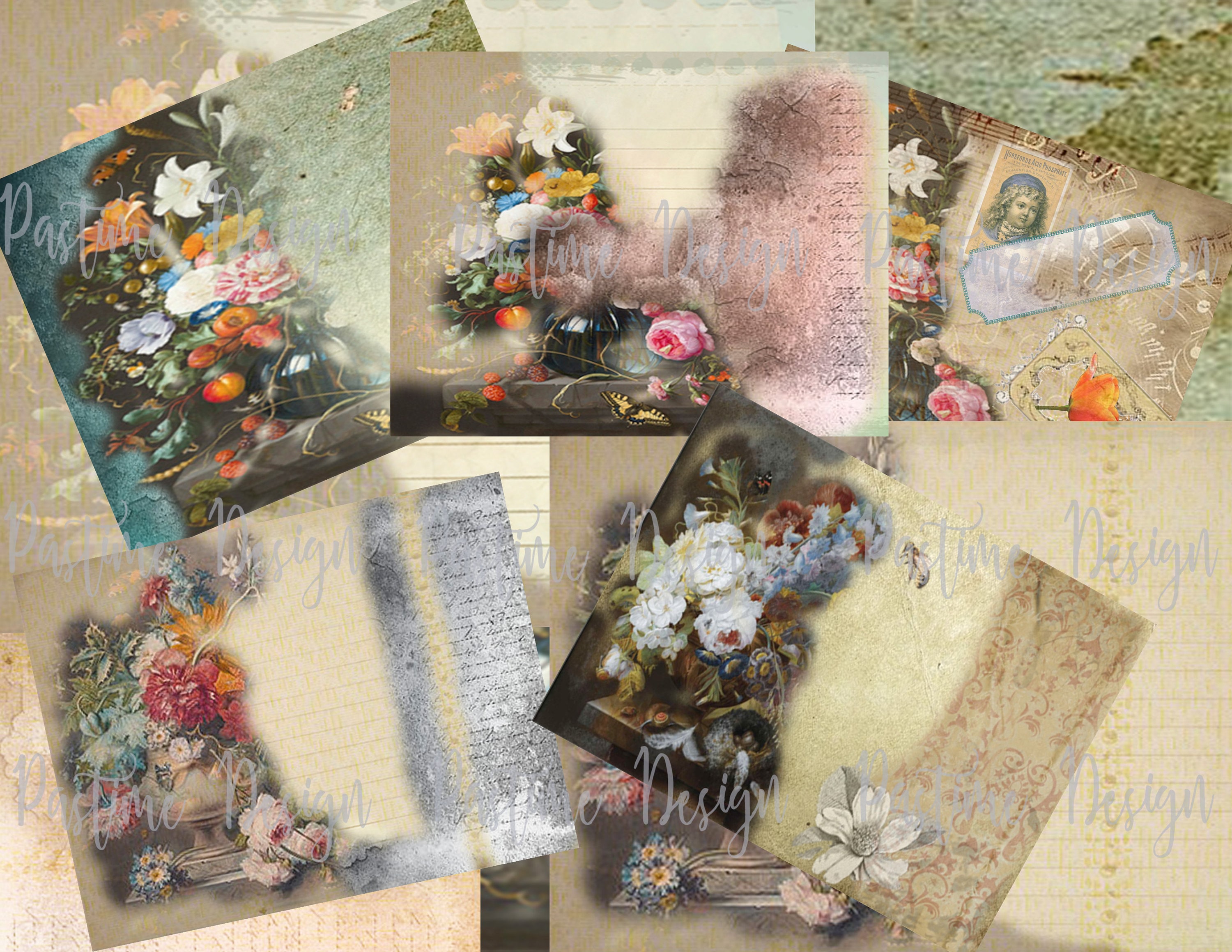 Vintage Flower Paintings Journal Kit,vintage Ephemera,printable Papers ...
