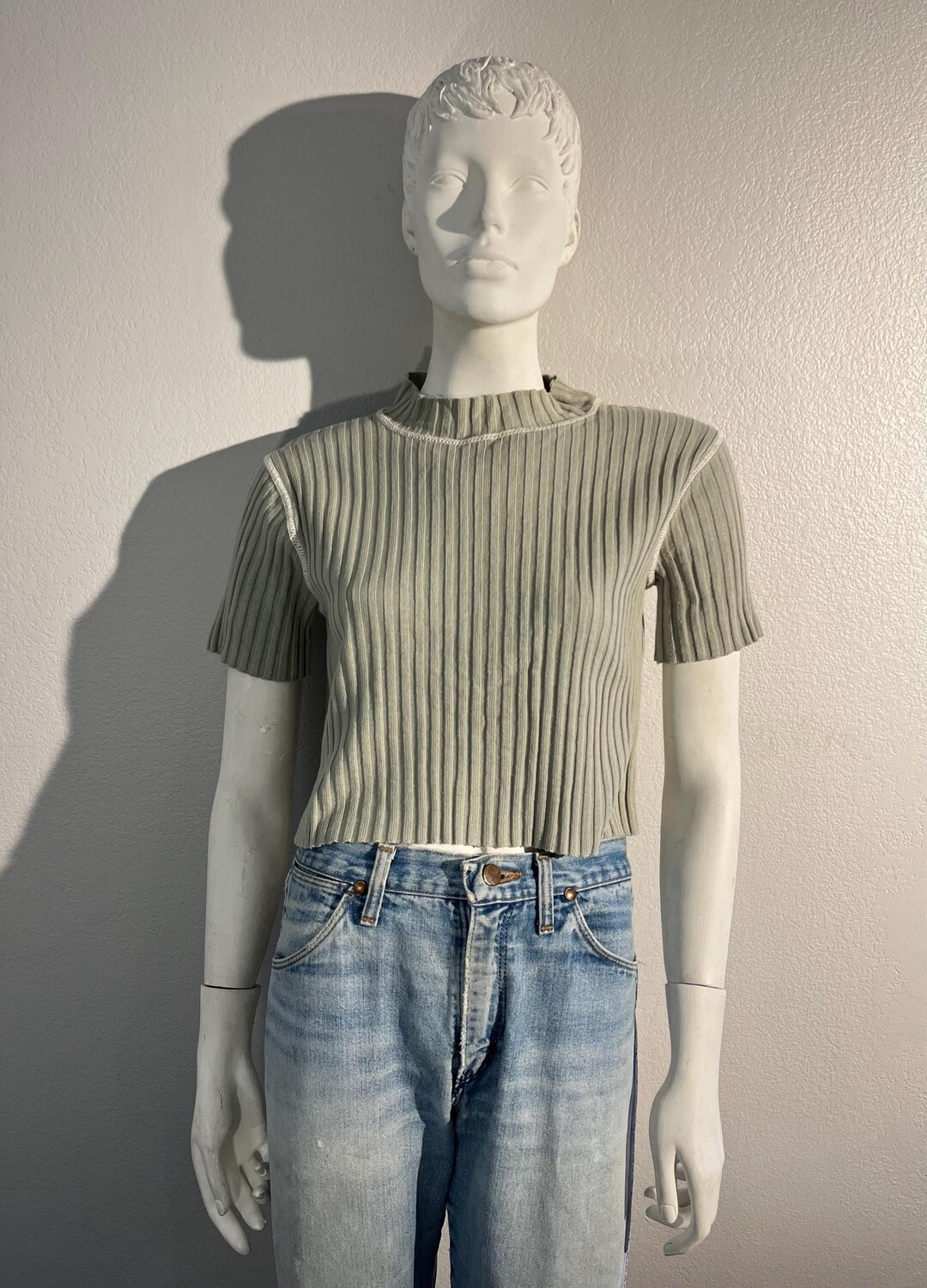 Lew Magram Collection NY Vintage Cotton Mint Green Ivory Stitch Crop ...