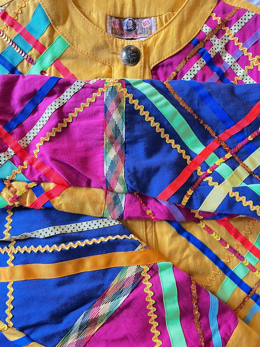 Gene Ewing Bis Vintage Multicolored Block Ribbon Sequins Cotton Jacket ...