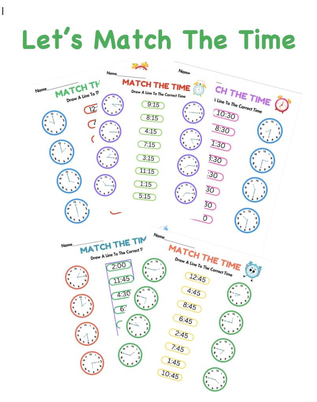 Match the Time Worksheet, Telling Time Practice, Kids Learning ...