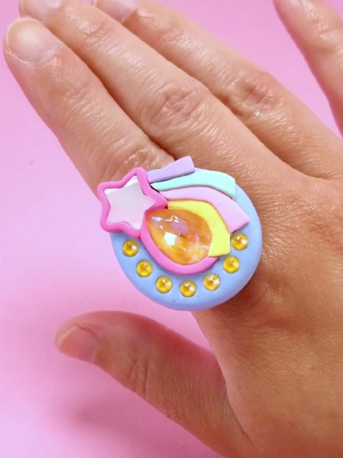 Pink and Blue Magical Girl Pastel Crystal Statement Cocktail Ring - Etsy UK
