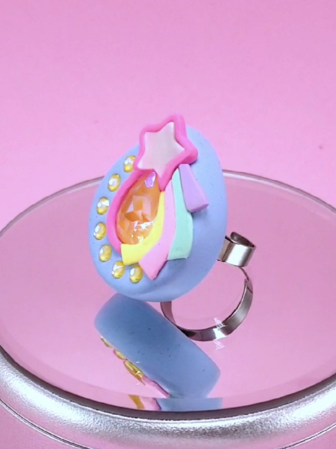 Pink and Blue Magical Girl Pastel Crystal Statement Cocktail Ring - Etsy