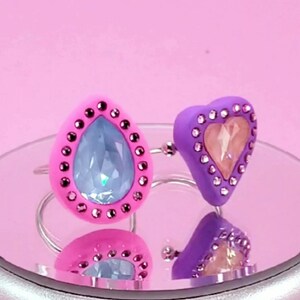 Double Pink Purple Blue Heart Crystal Statement Cocktail Ring - Etsy