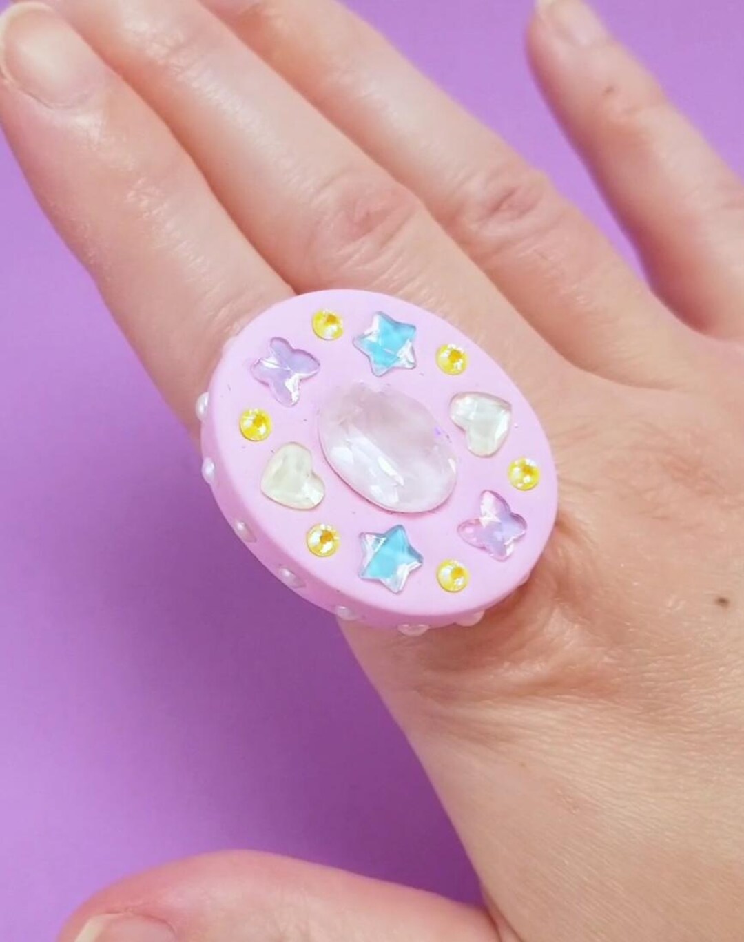 Pink Magical Girl Pastel Crystal Statement Cocktail Ring - Etsy