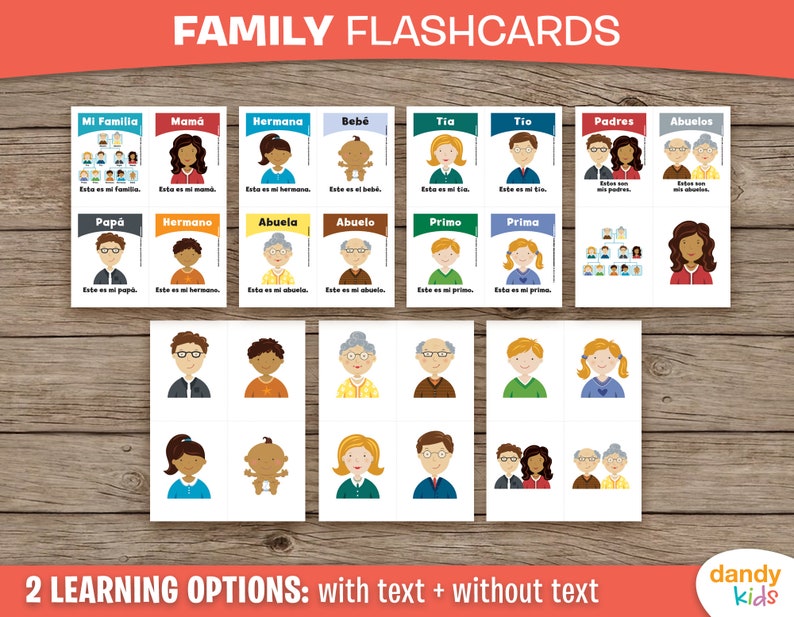 SPANISH Family Flashcards, Printable Spanish Family Flashcards, Familia ...