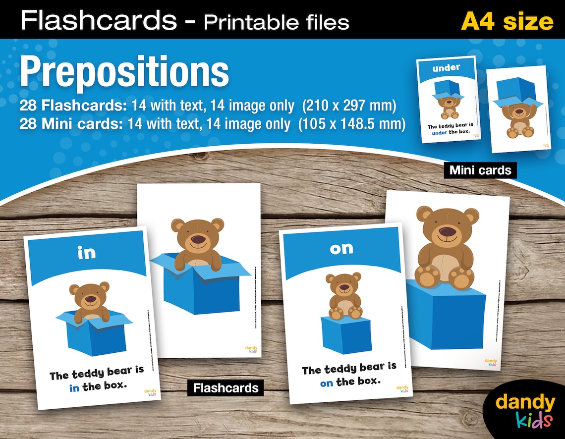 Preposition Flashcards / Prepositions / A4 / Printable - Etsy Canada