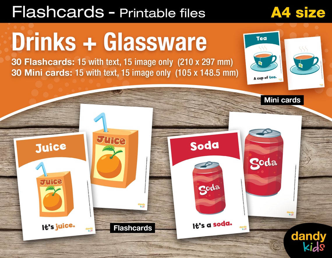 Drinks Glassware Flashcards / Drinks / A4 / Printable Flashcards / Set ...