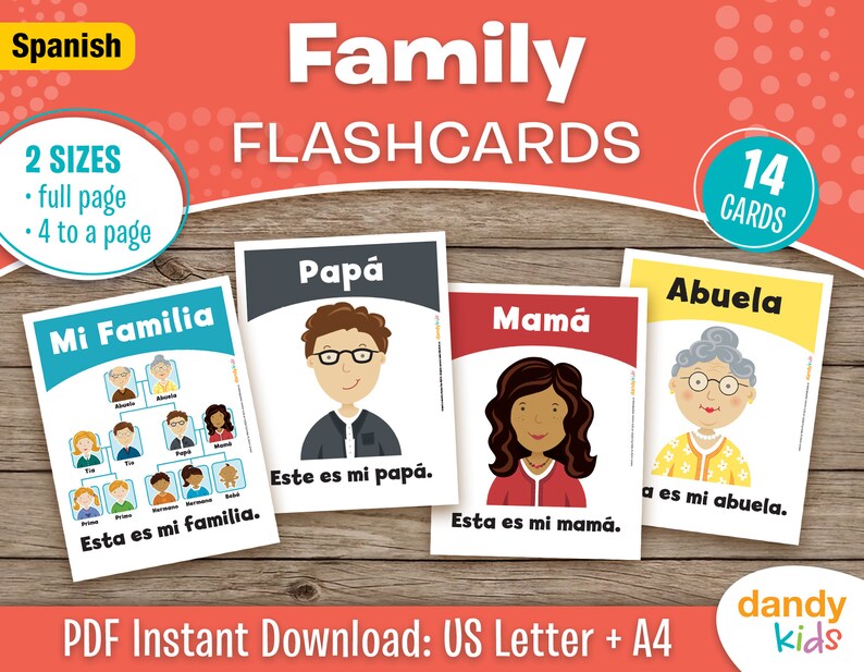 SPANISH Family Flashcards, Printable Spanish Family Flashcards, Familia ...