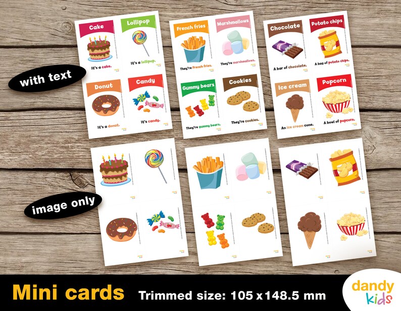 Set of 12 / Yummy Snacks Flashcards / Teaching English / - Etsy