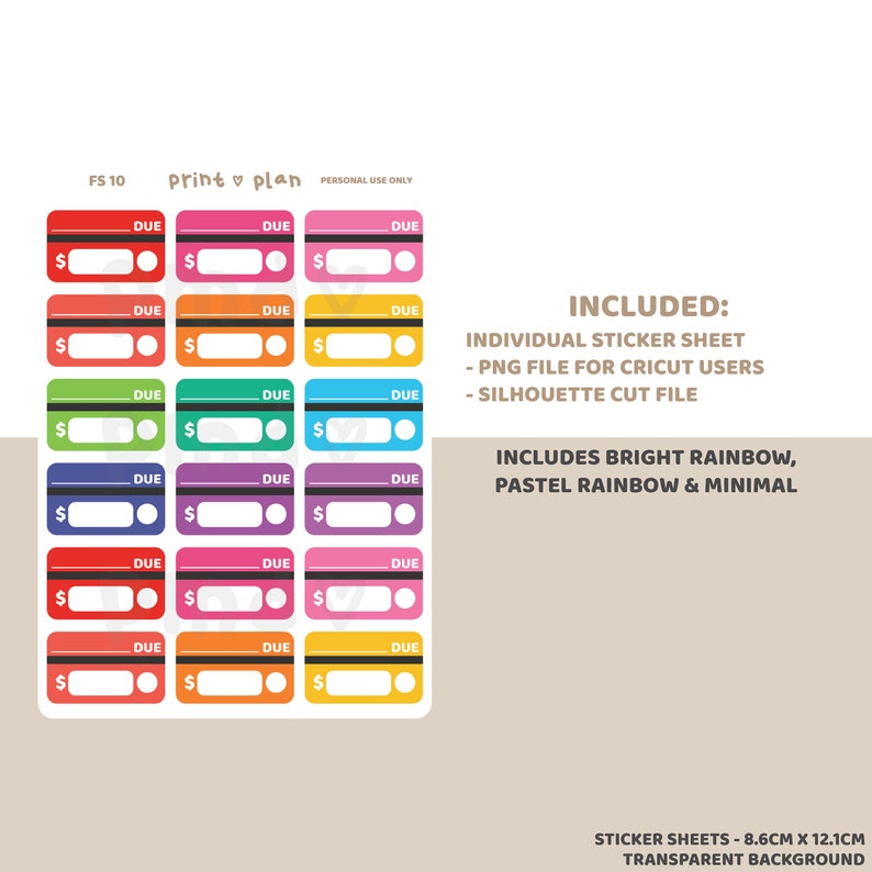 Card Bill Due Printable Stickers | Digital Planner Sticker Download ...