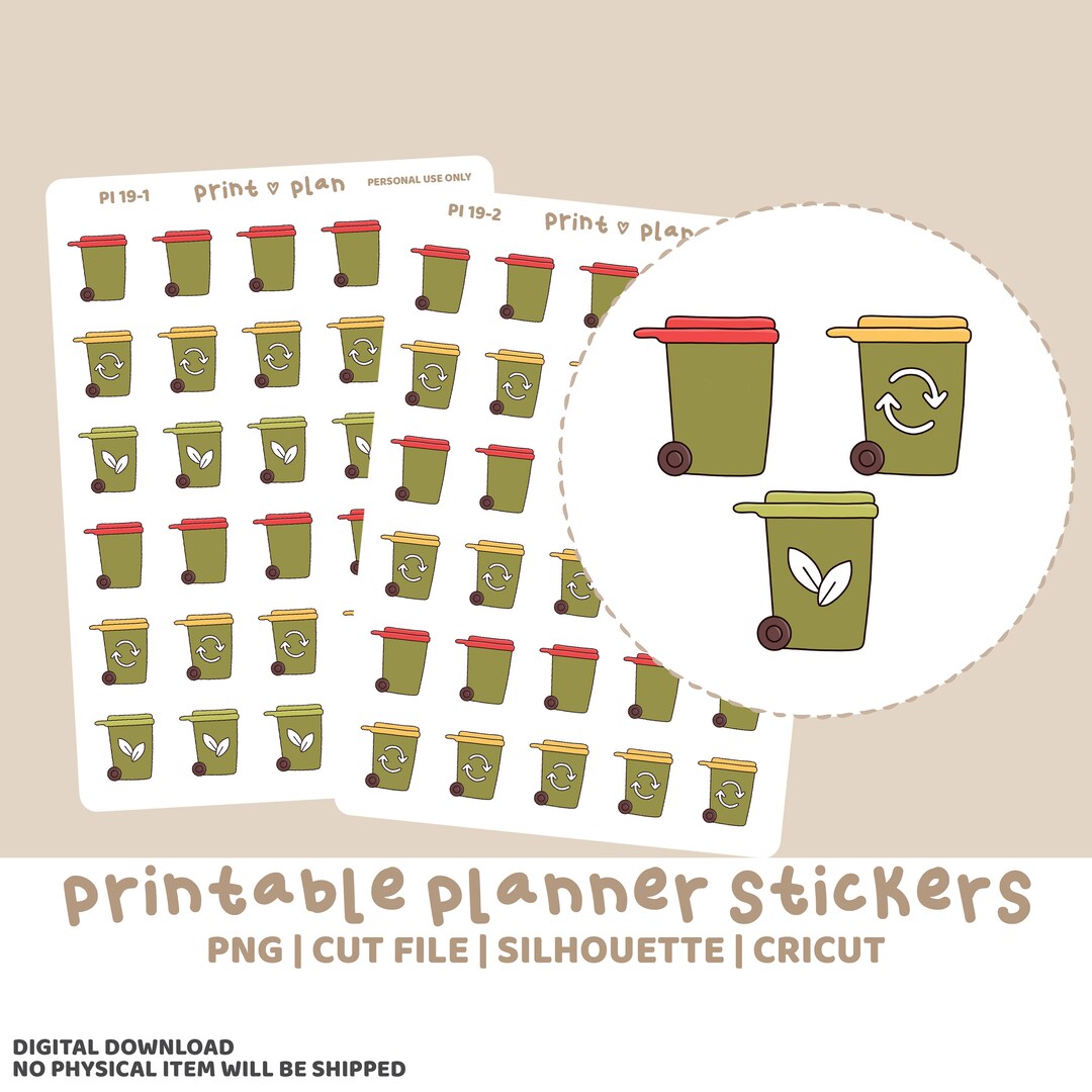 Bins Printable Stickers Digital Planner Sticker Download Cut Lines ...