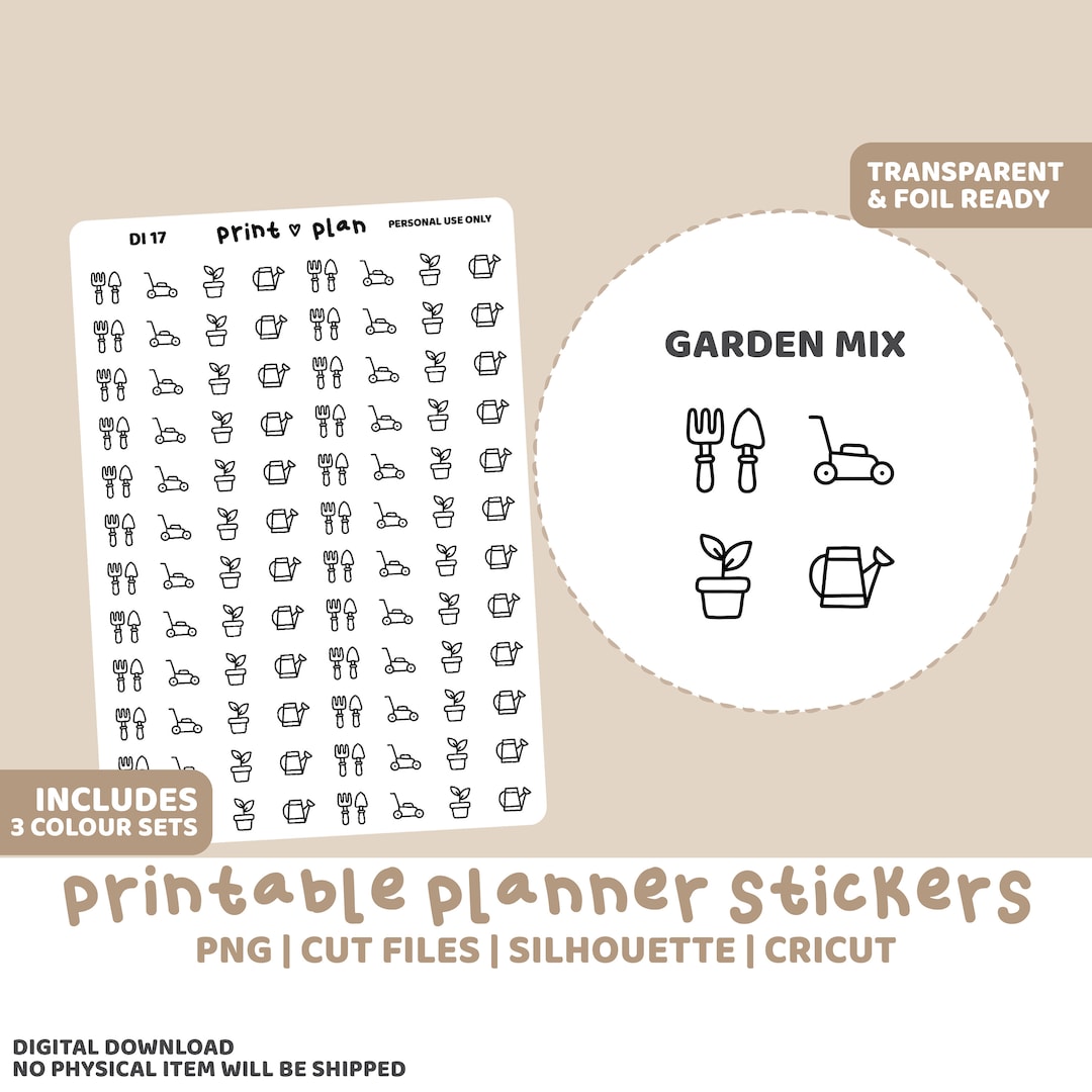 Garden Icon Printable Stickers Digital Planner Sticker Download Cut ...