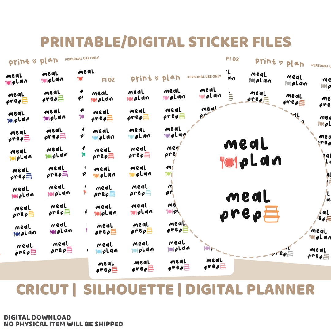 Meal Plan/meal Prep Printable Stickers | Digital Planner Sticker ...