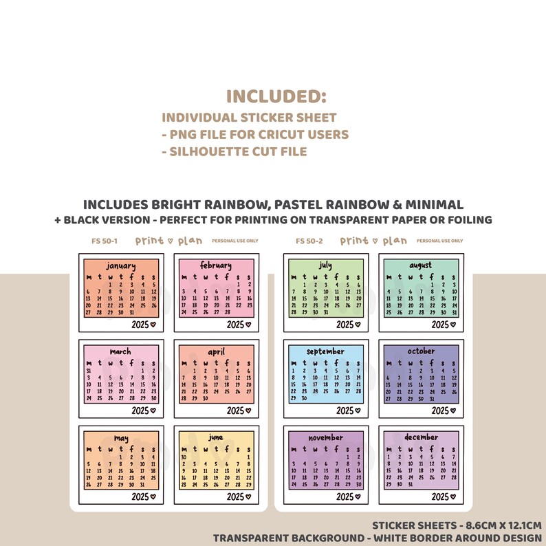 2025 Polaroid Calendar Printable Stickers | Digital Planner Sticker ...