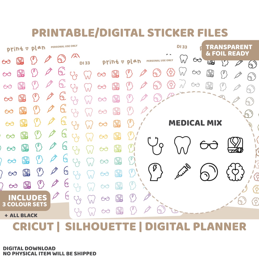 Medical Icon Printable Stickers | Digital Planner Sticker Download ...