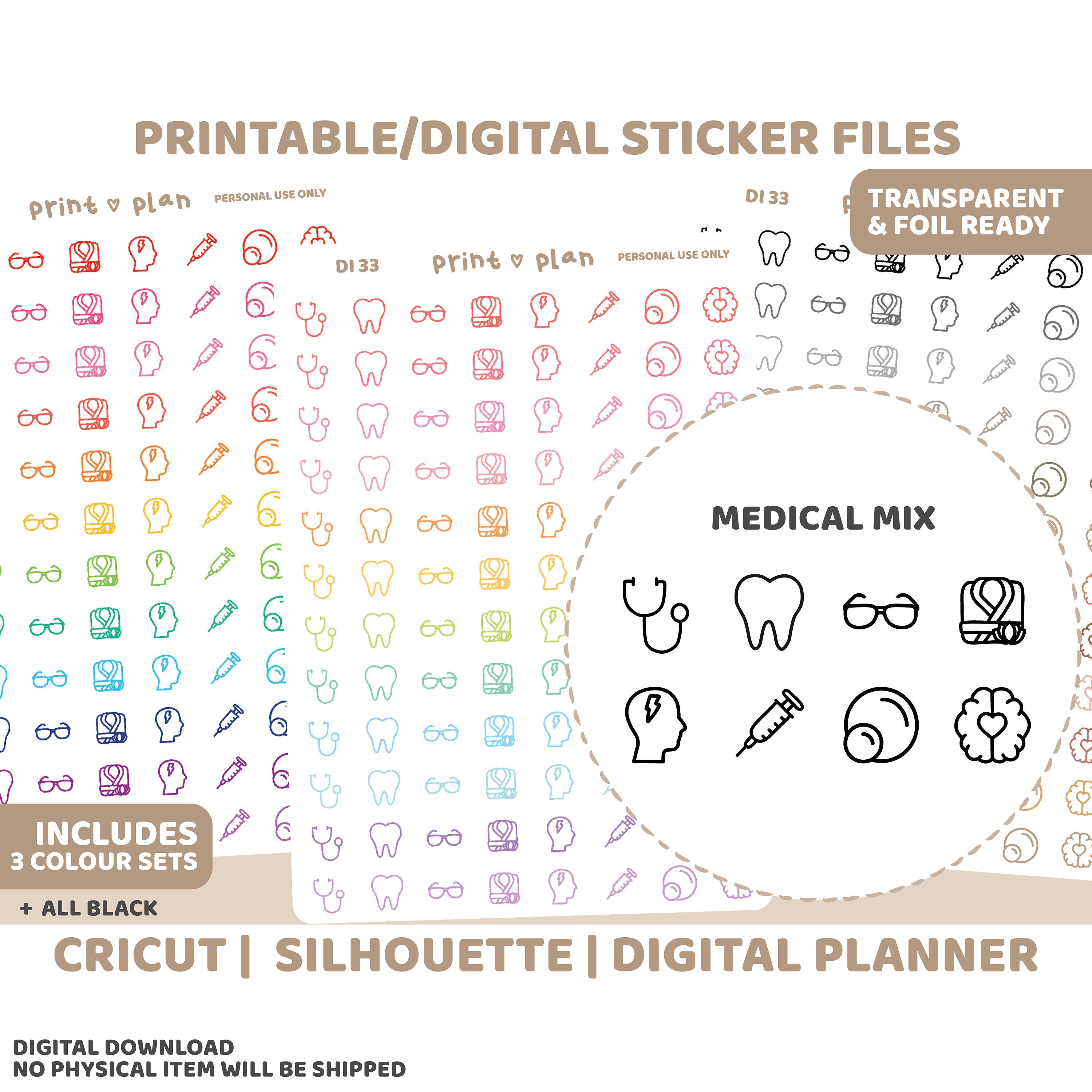 Medical Icon Printable Stickers Digital Planner Sticker Download Cut ...