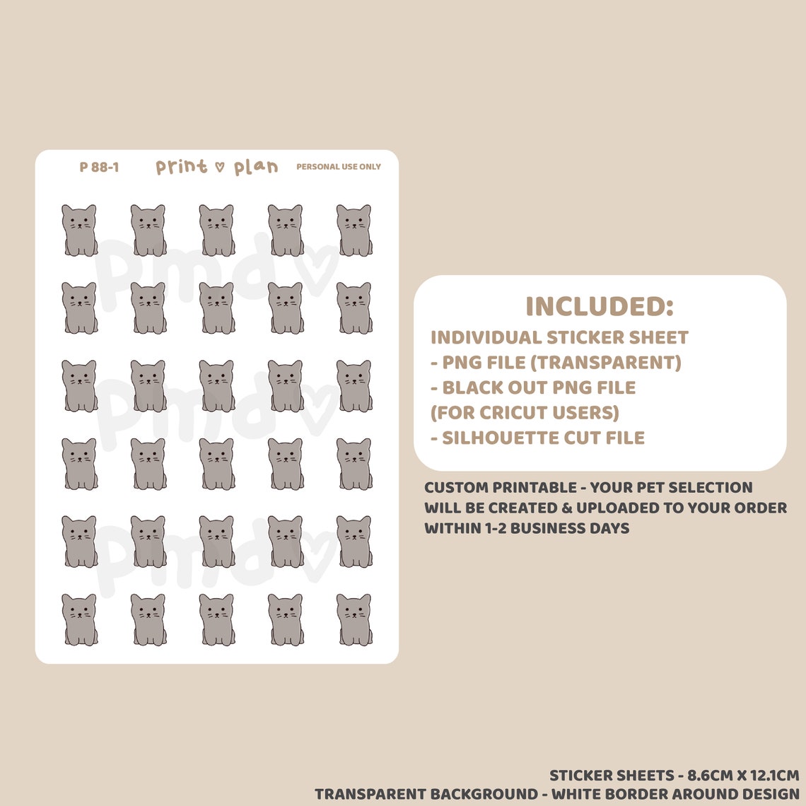 Custom Cat Printable Stickers Digital Download Planner - Etsy