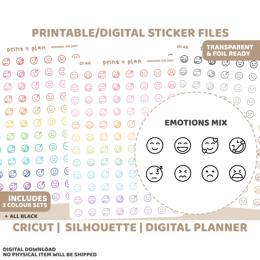 Emotions Icon Printable Stickers | Digital Planner Sticker Download ...