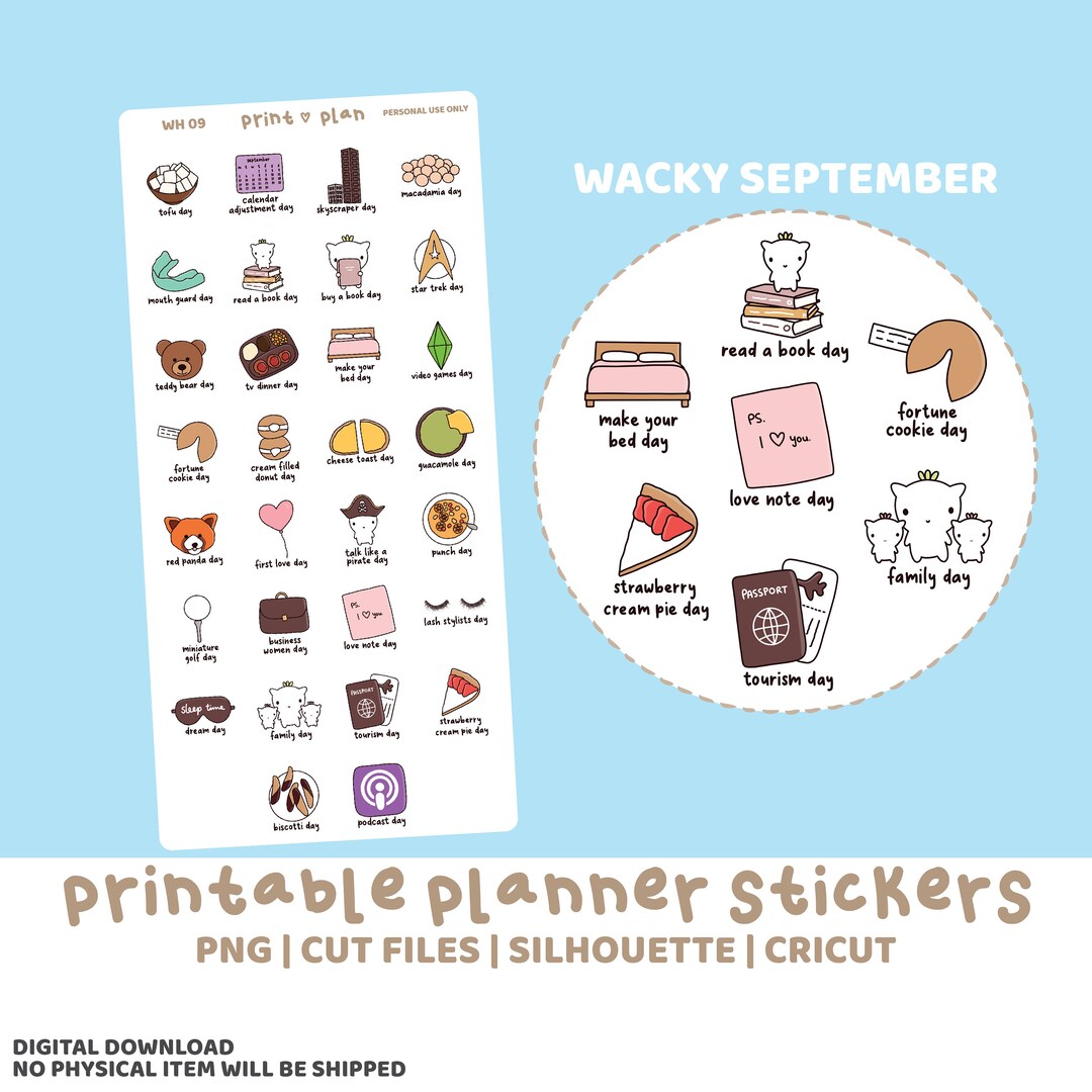 Wacky September Printable Stickers | Digital Planner Sticker Download ...