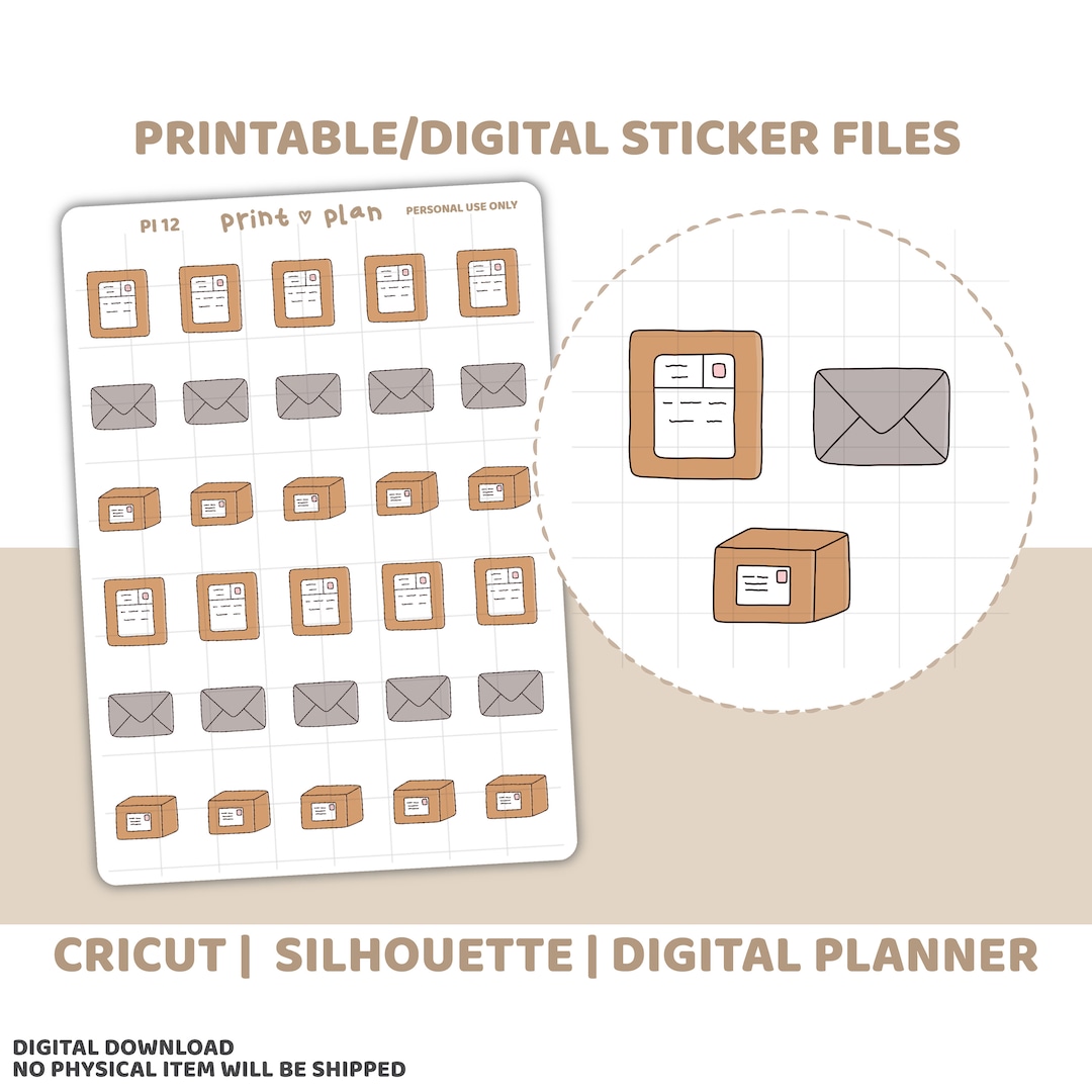 Mail Printable Stickers | Digital Planner Sticker Download | Cut Lines ...
