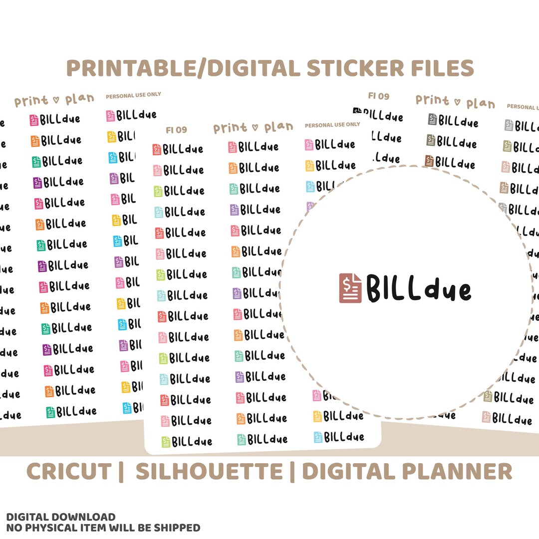 Bill Due Printable Stickers | Digital Planner Sticker Download | Cut ...