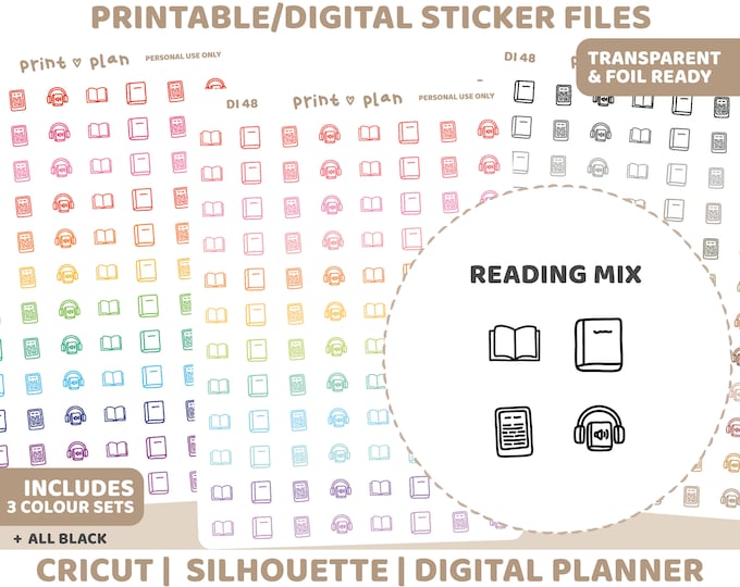 Reading Icon Printable Stickers | Digital Planner Sticker Download ...