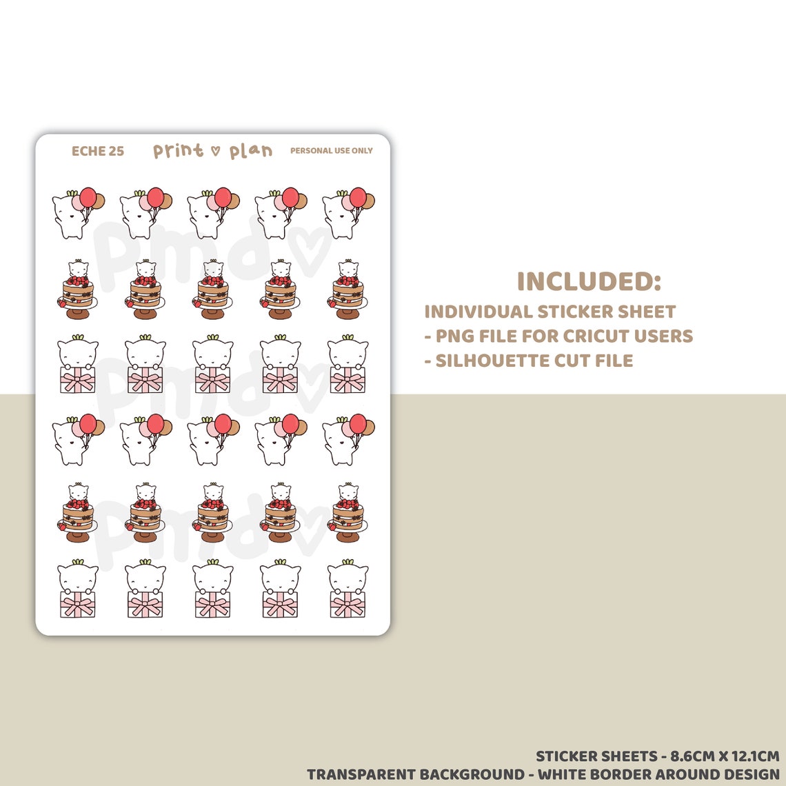 Birthday Printable Eche Character Stickers Digital Planner - Etsy