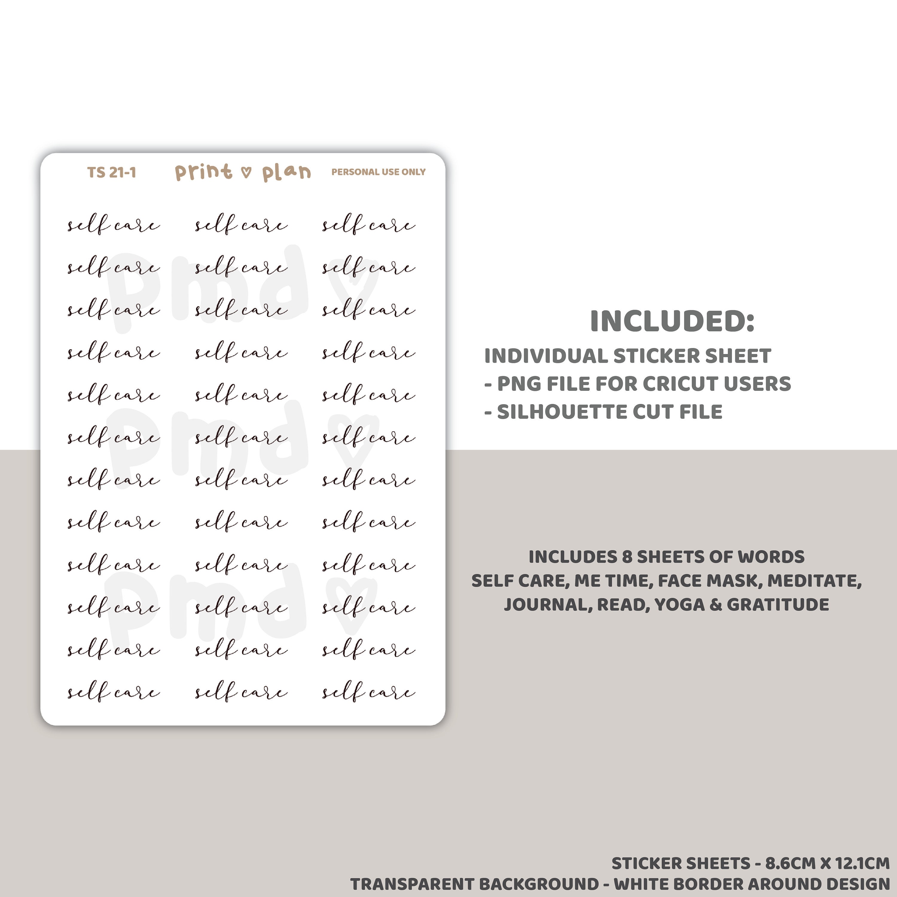 Self Care Script Set of 8 Printable Word Stickers | Digital Planner ...