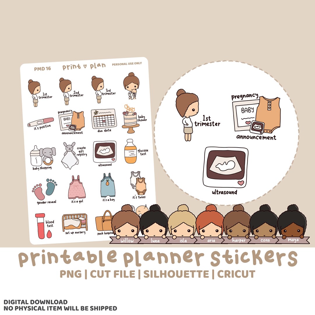 Pregnancy Printable PMD People Stickers Digital Planner - Etsy