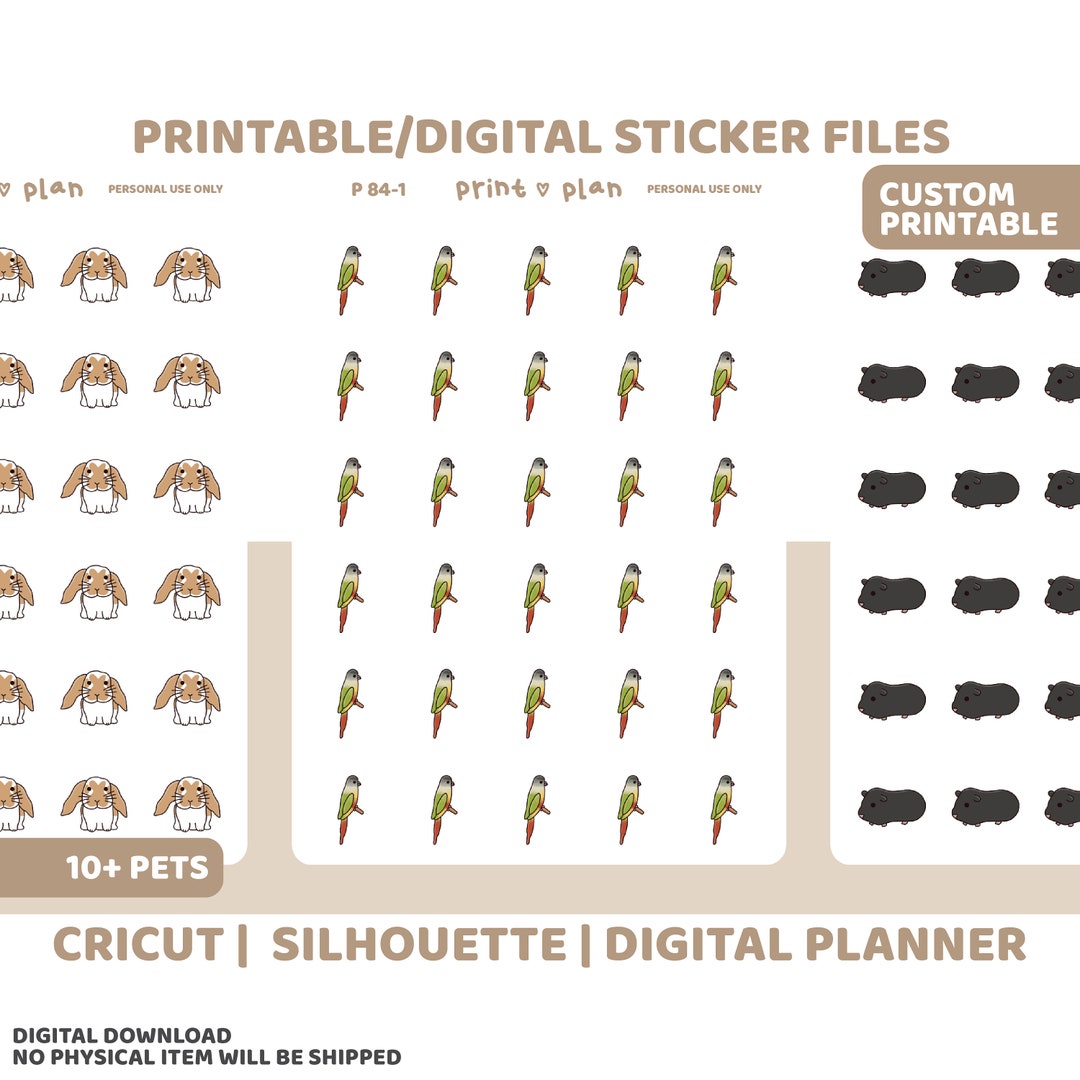 Custom Pet Printable Stickers Digital Planner Sticker Download Cut ...