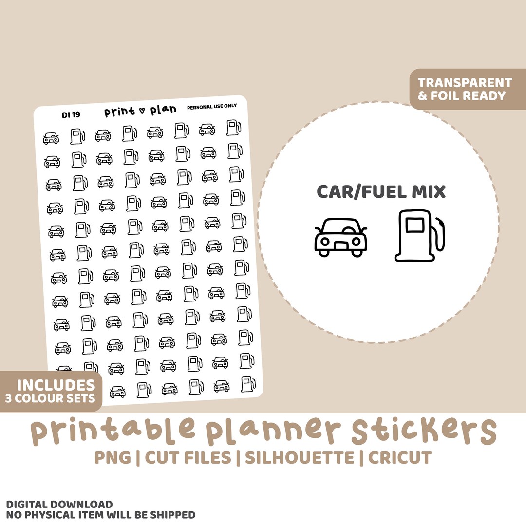 Car/fuel Icon Printable Stickers Digital Planner Sticker Download Cut ...