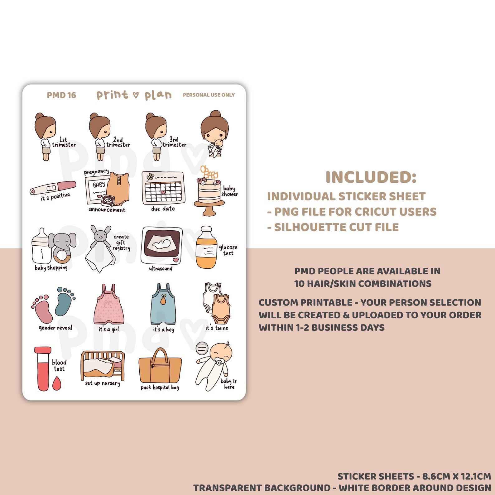 Pregnancy Printable PMD People Stickers | Digital Planner Sticker ...