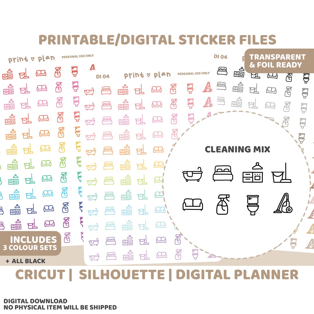Cleaning Icon Printable Stickers | Digital Planner Sticker Download ...