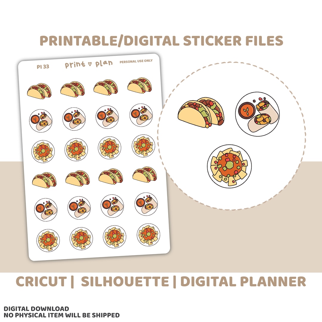 Tacos, Burritos & Nachos Stickers Digital Planner Sticker Download Cut ...