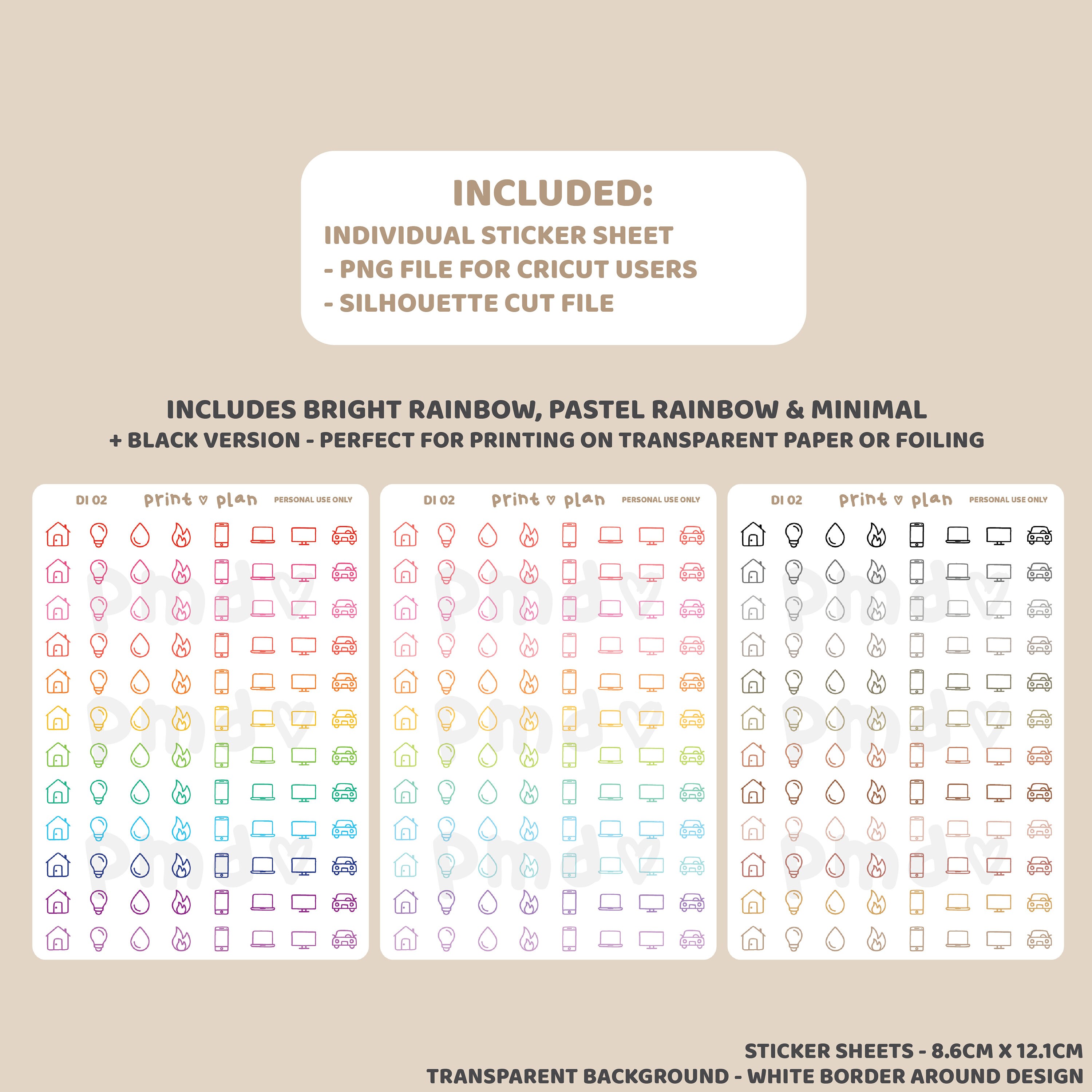 Utility Bills Printable Doodle Icon Stickers | Digital Planner Sticker ...