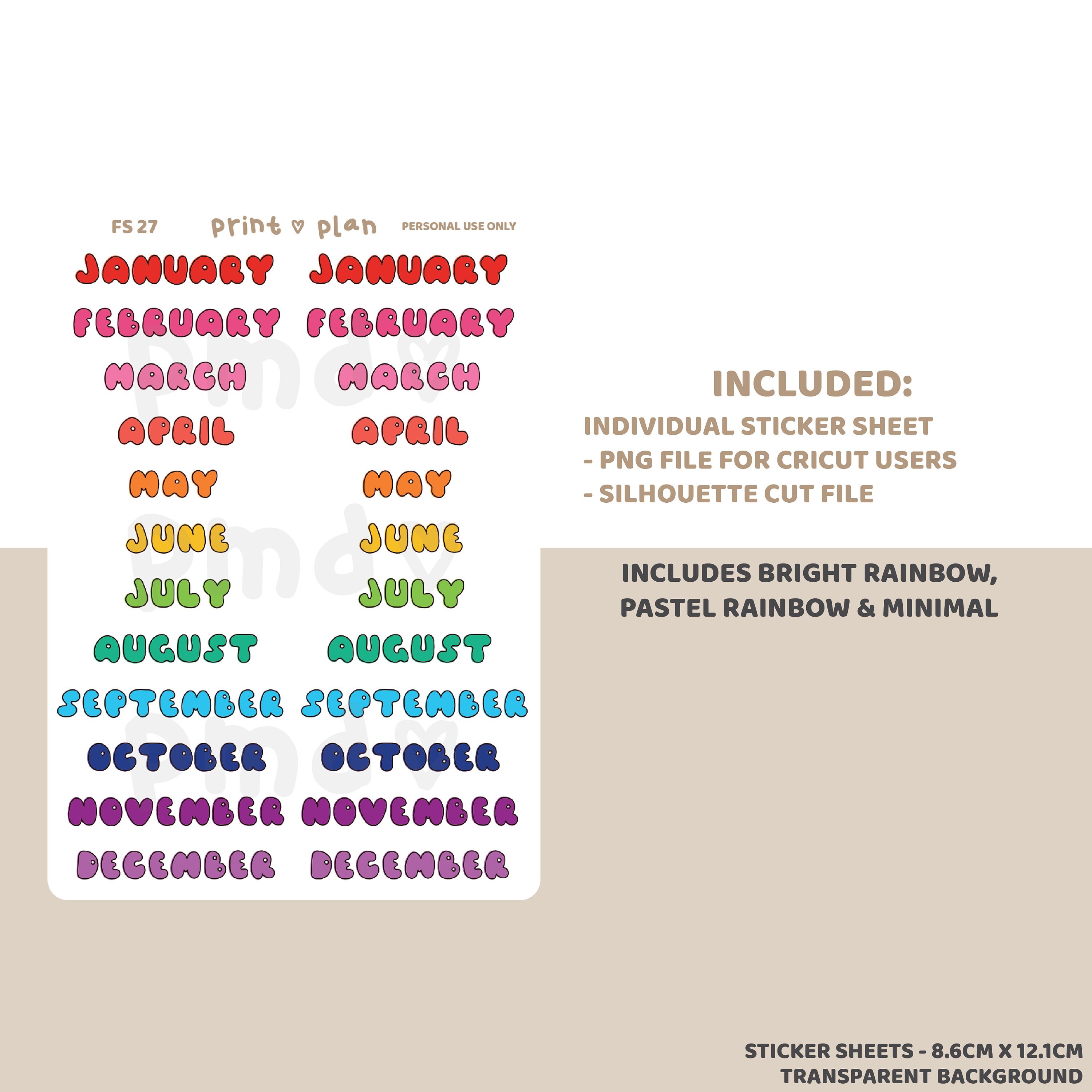 Bubble Months Printable Stickers | Digital Planner Sticker Download ...