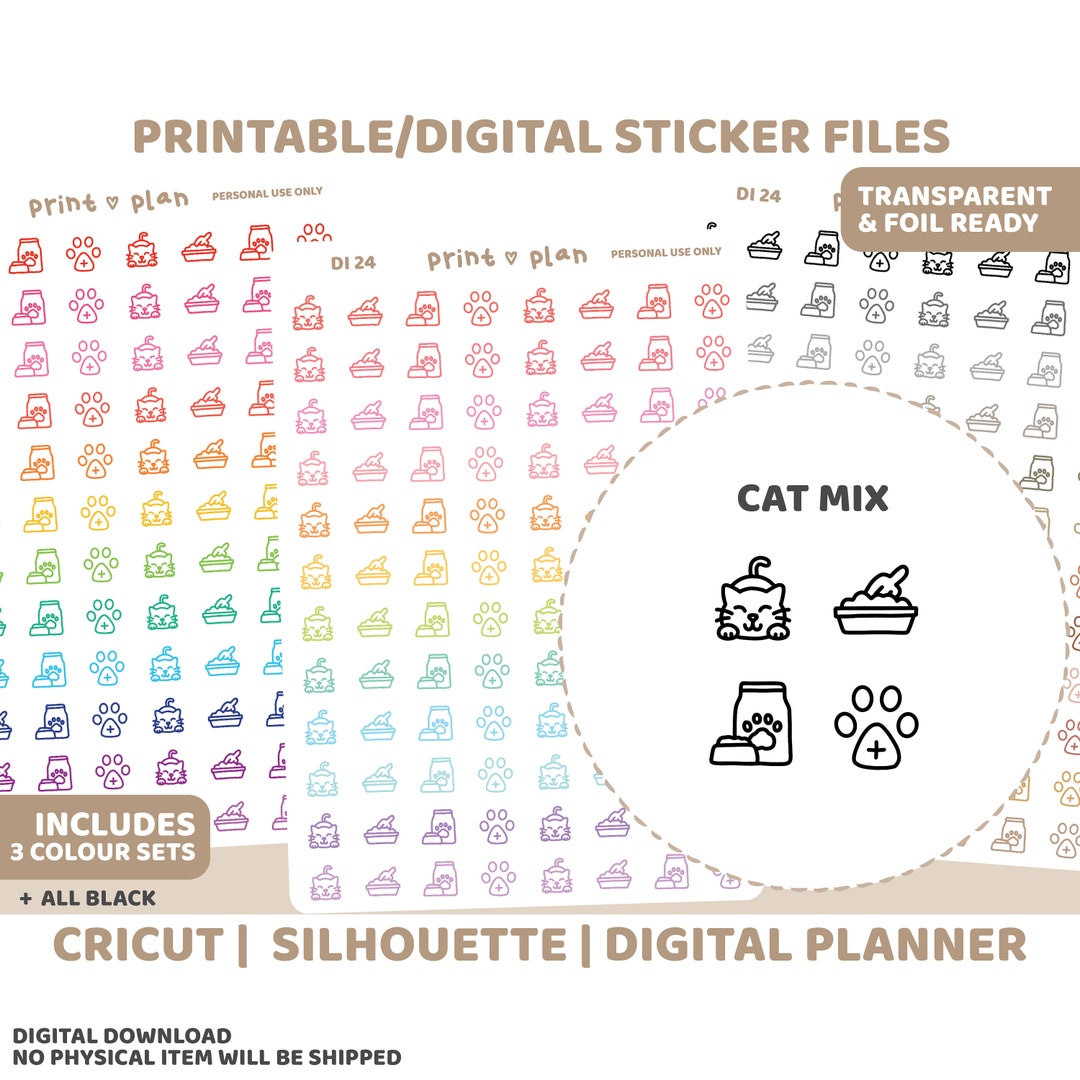 Cat Icon Mix Printable Stickers | Digital Planner Sticker Download ...