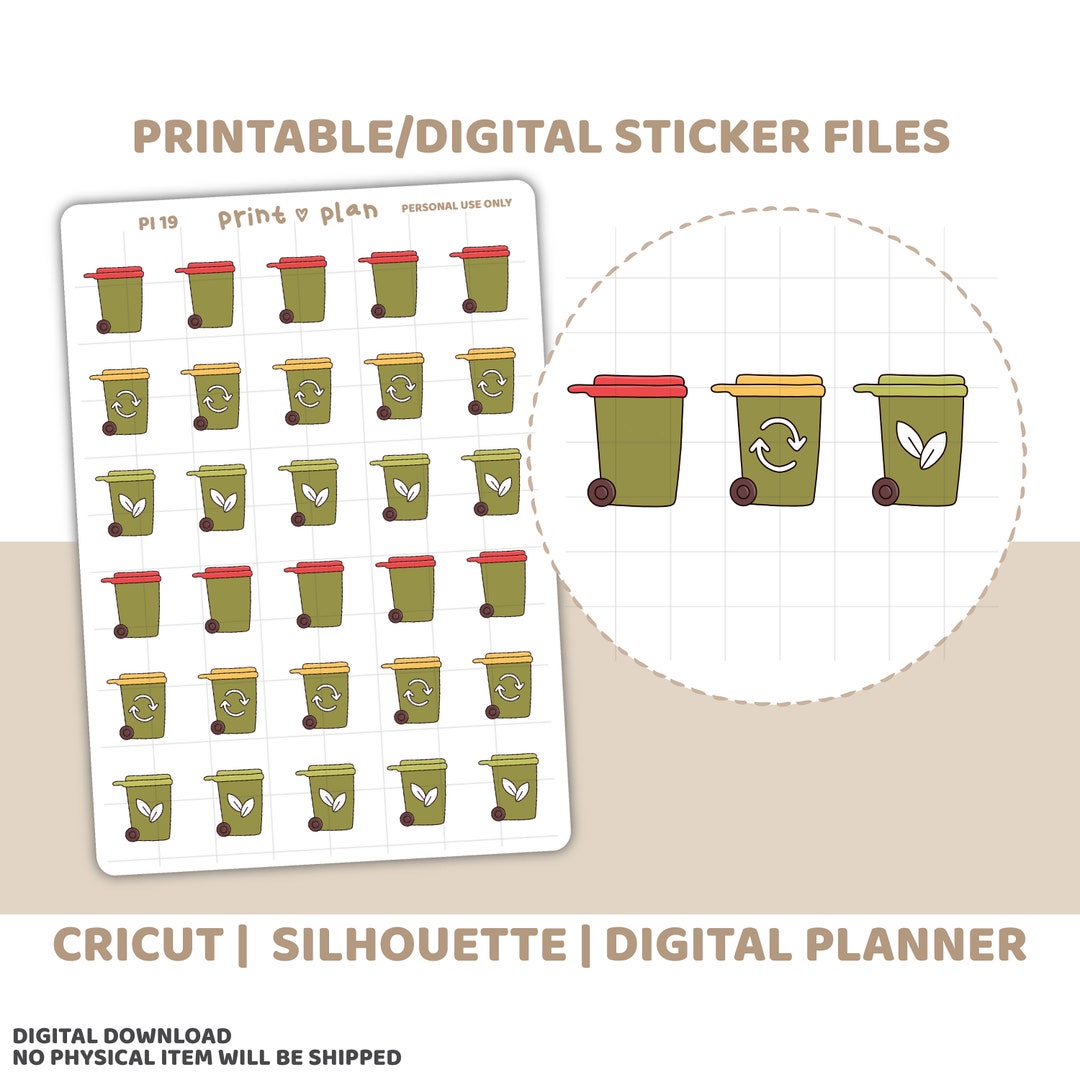 Bins Printable Stickers Digital Planner Sticker Download Cut Lines ...