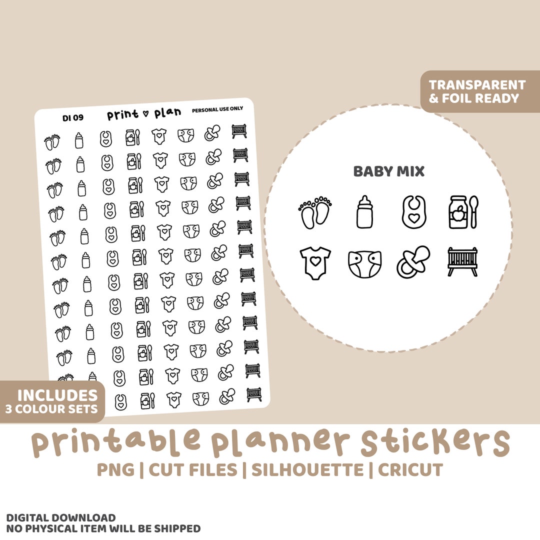 Baby Icon Printable Stickers Digital Planner Sticker Download Cut Lines ...