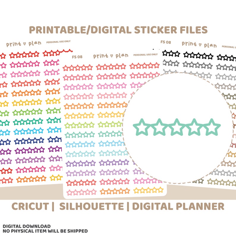 5 Star Rating Printable Stickers | Digital Planner Sticker Download ...