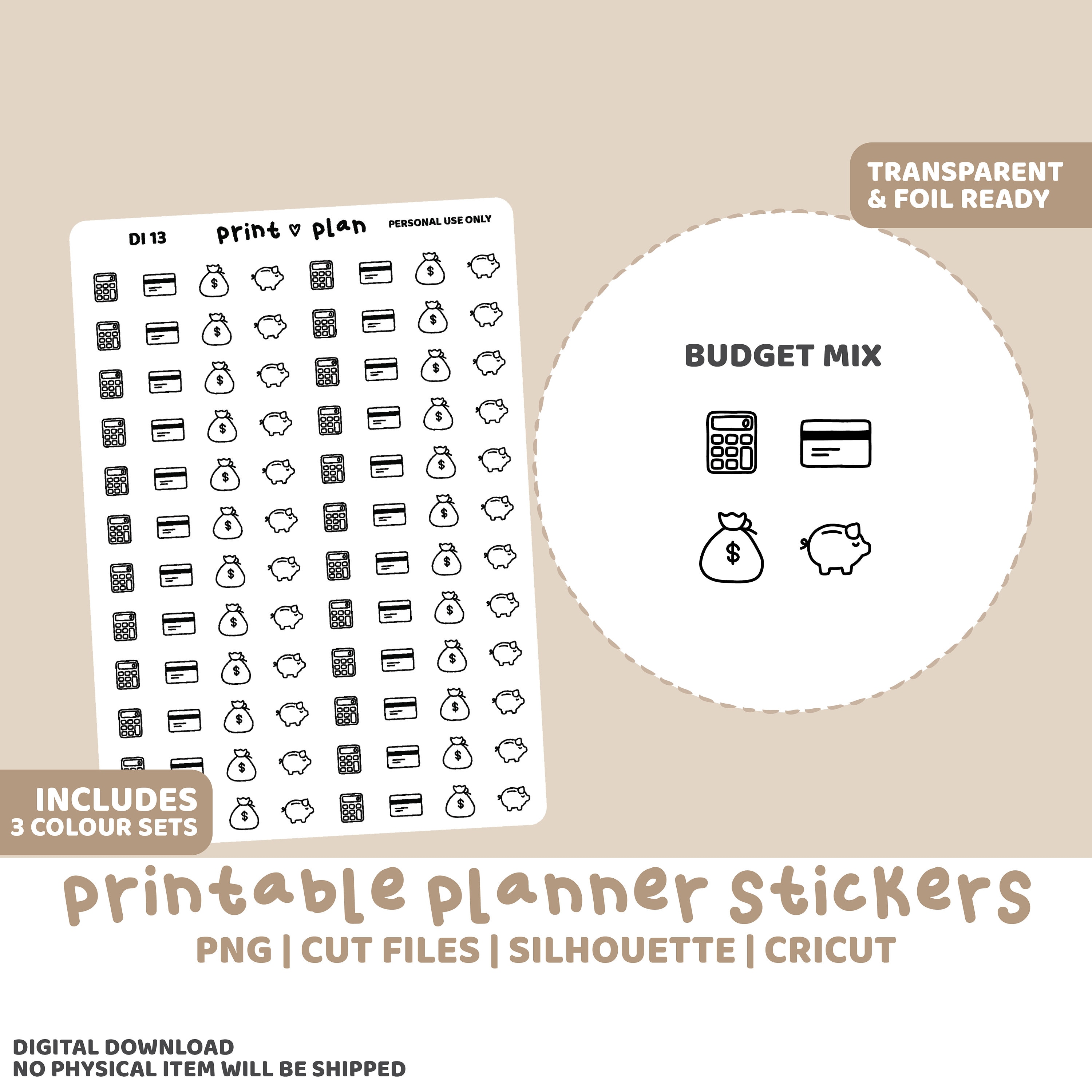 Budget Icon Printable Stickers Digital Planner Sticker - Etsy