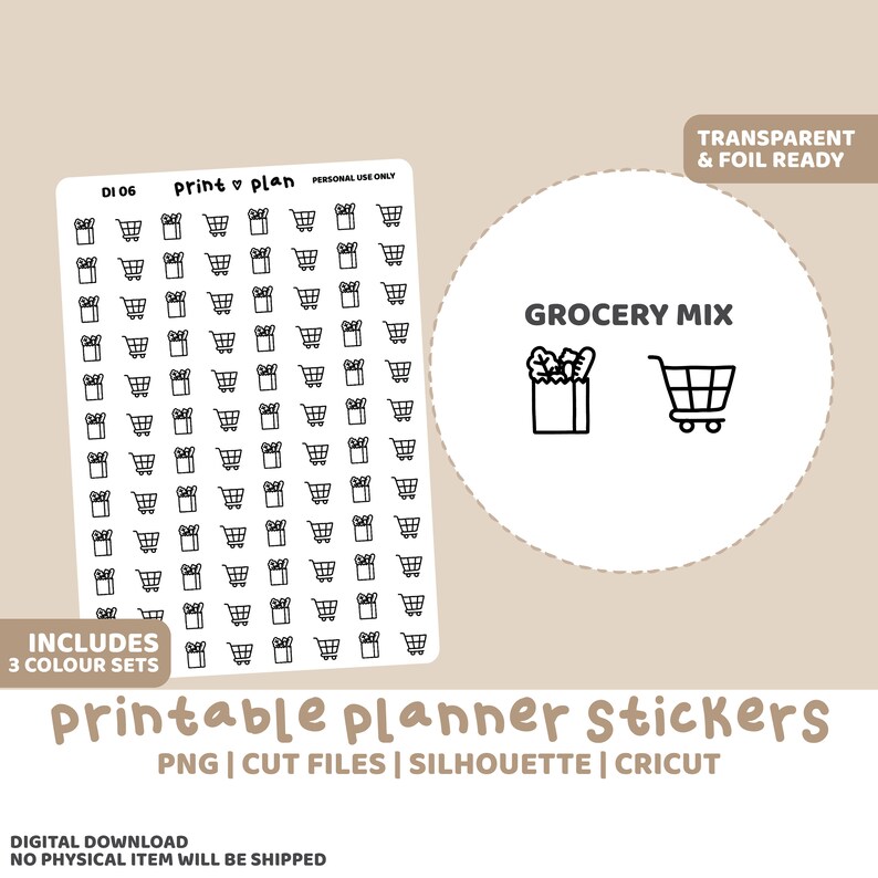 Grocery Icon Printable Stickers Digital Planner Sticker - Etsy