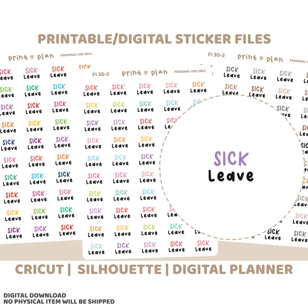 Sick Leave Printable Stickers | Digital Planner Sticker Download | Cut ...