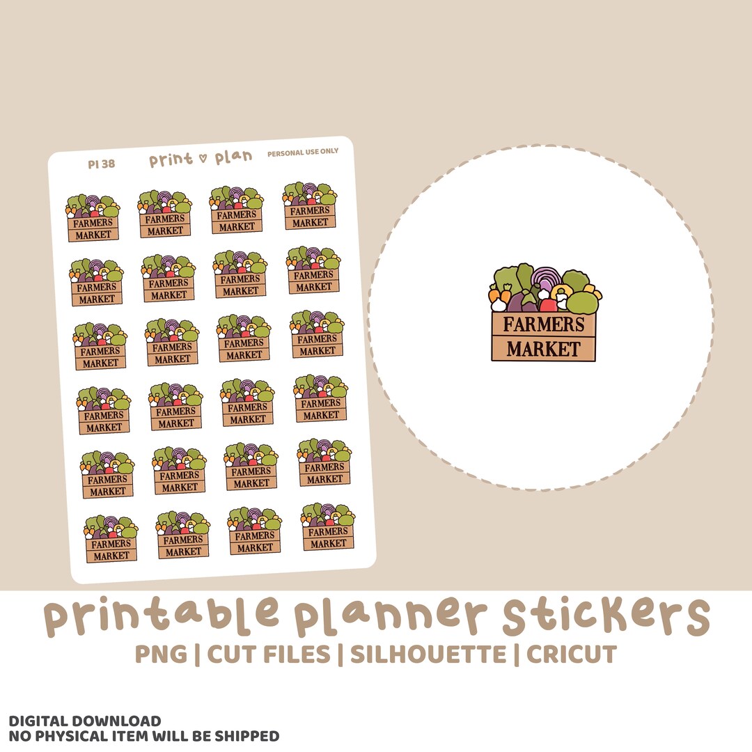 Farmers Market Printable Stickers Digital Planner Sticker Download Cut ...