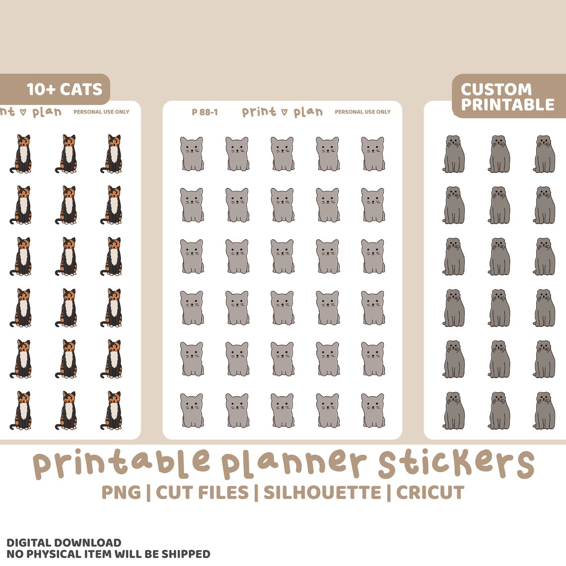 Custom Cat Printable Stickers Digital Download Planner - Etsy
