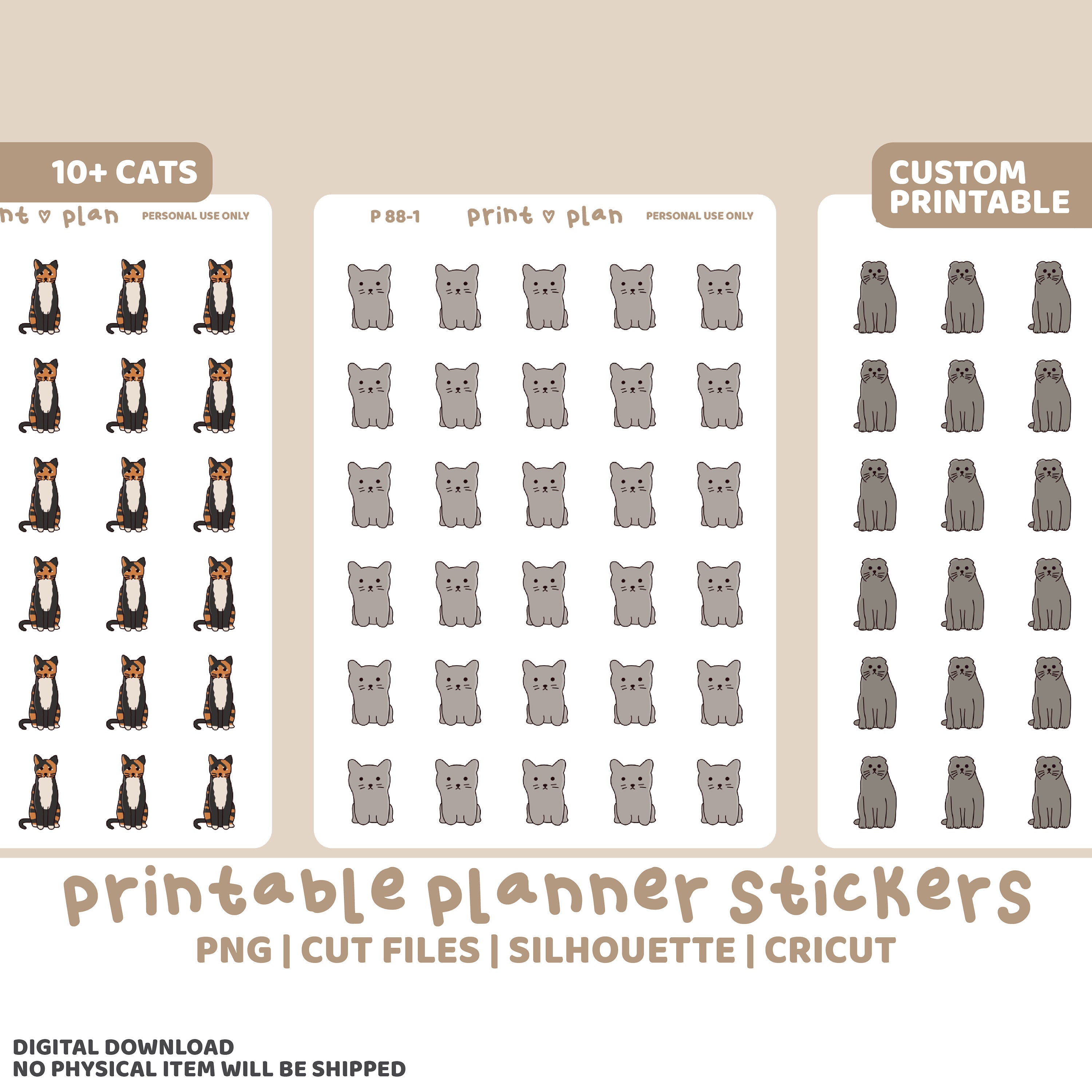 Custom Cat Printable Stickers Digital Planner Sticker - Etsy Australia