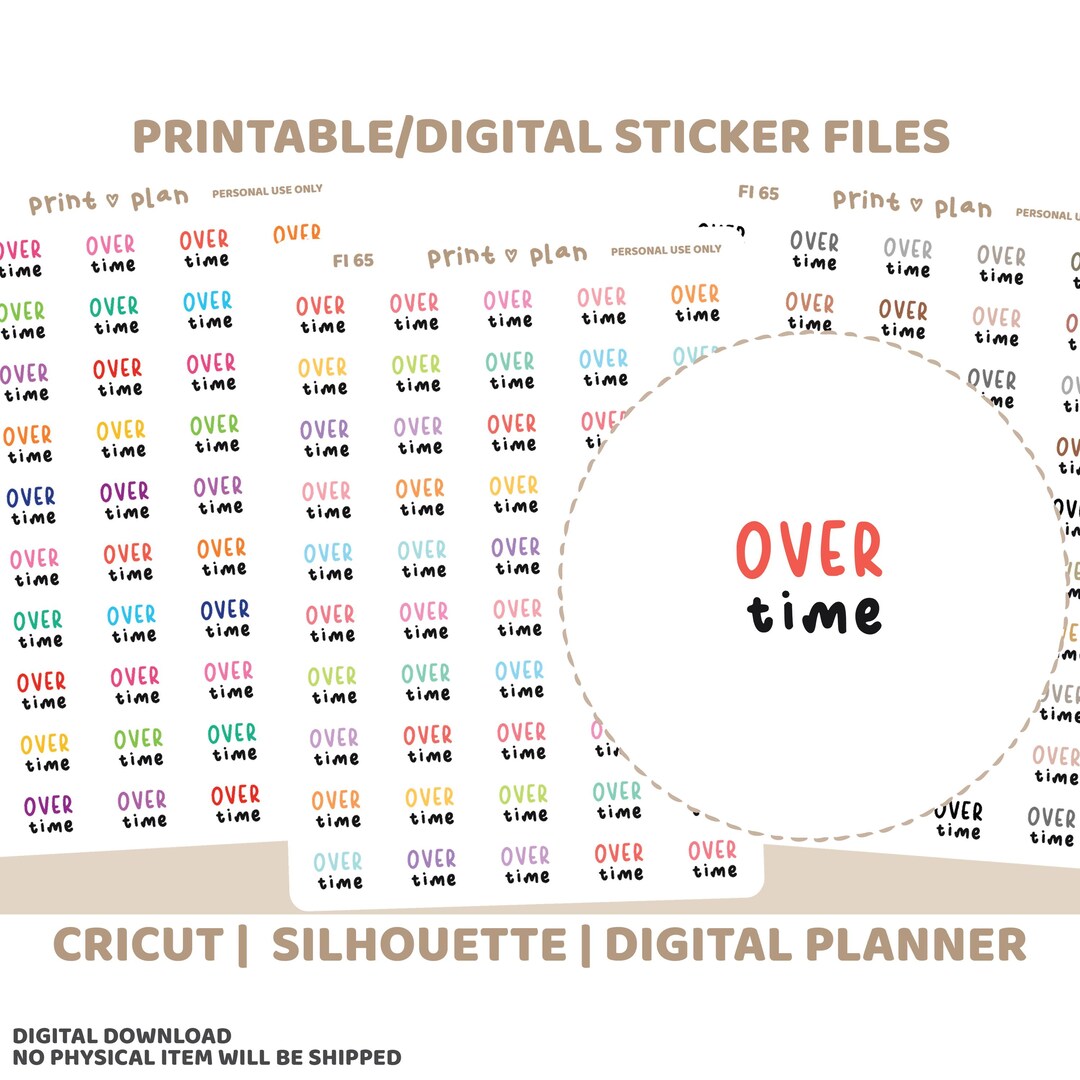 Overtime Printable Stickers | Digital Planner Sticker Download | Cut ...